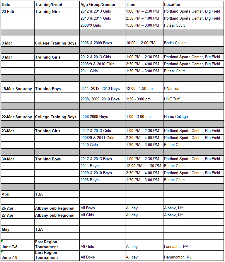 ODP Schedule - USYS Maine